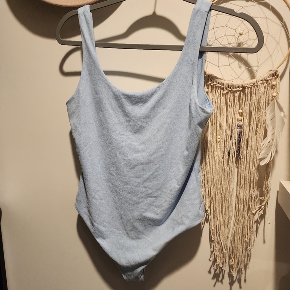 Tops | Suede Light Blue Bodysuit | Poshmark